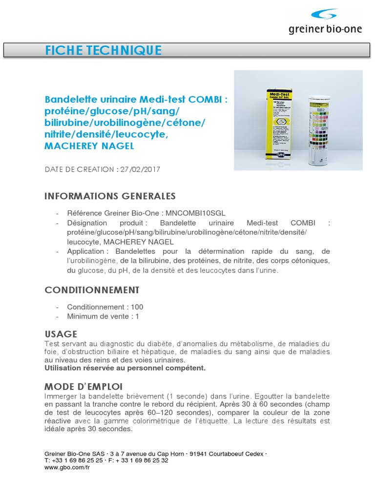 Bandelettes urinaires Medi-test COMBI | PDF | Urine | Ph