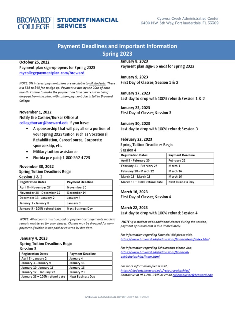 Payment Deadlines and Important Information | PDF | Tuition Payments ...