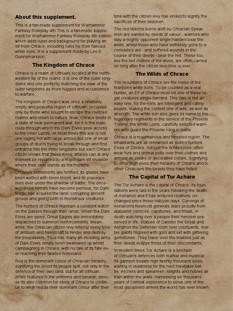 The Kingdom of Chrace | PDF | Elf (Dungeons & Dragons) | Lion