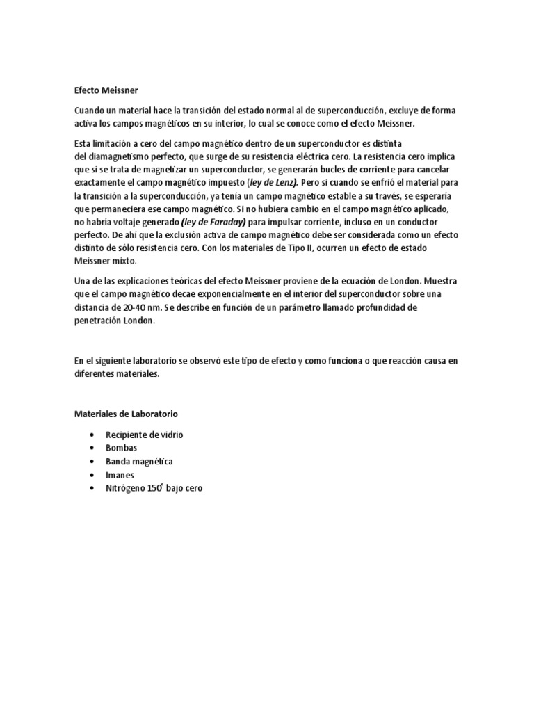 Efecto Meissner en Superconductores | PDF | Campo magnético ...