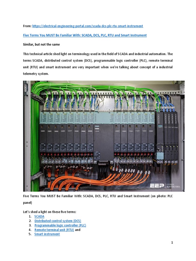 SCADA, DCS, PLC, RTU & Smart Instrumentation Terminology Defined | PDF | Programmable Logic ...