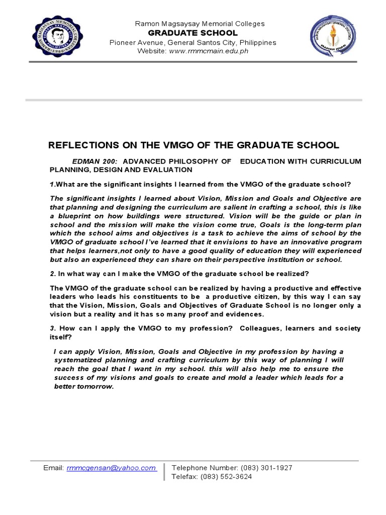 VMGO Reflection | PDF | Education Theory | Cognitive Science