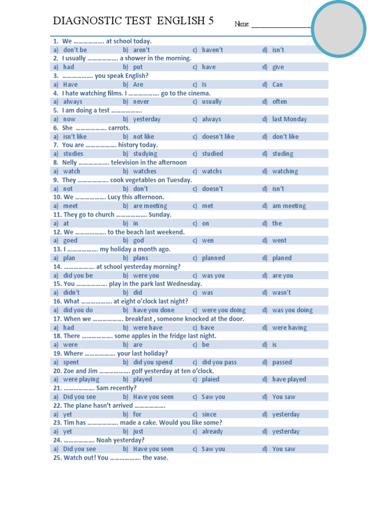 English Grammar Test Answers | PDF