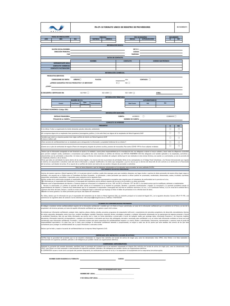 Fr-cp-18 Formato Unico de Registro de Proveedores | PDF | Business