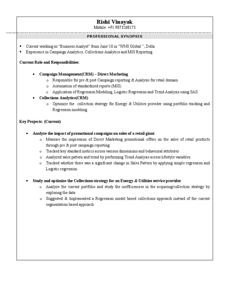 Rishi Vinayak Resume | PDF | Sas (Software) | Analytics