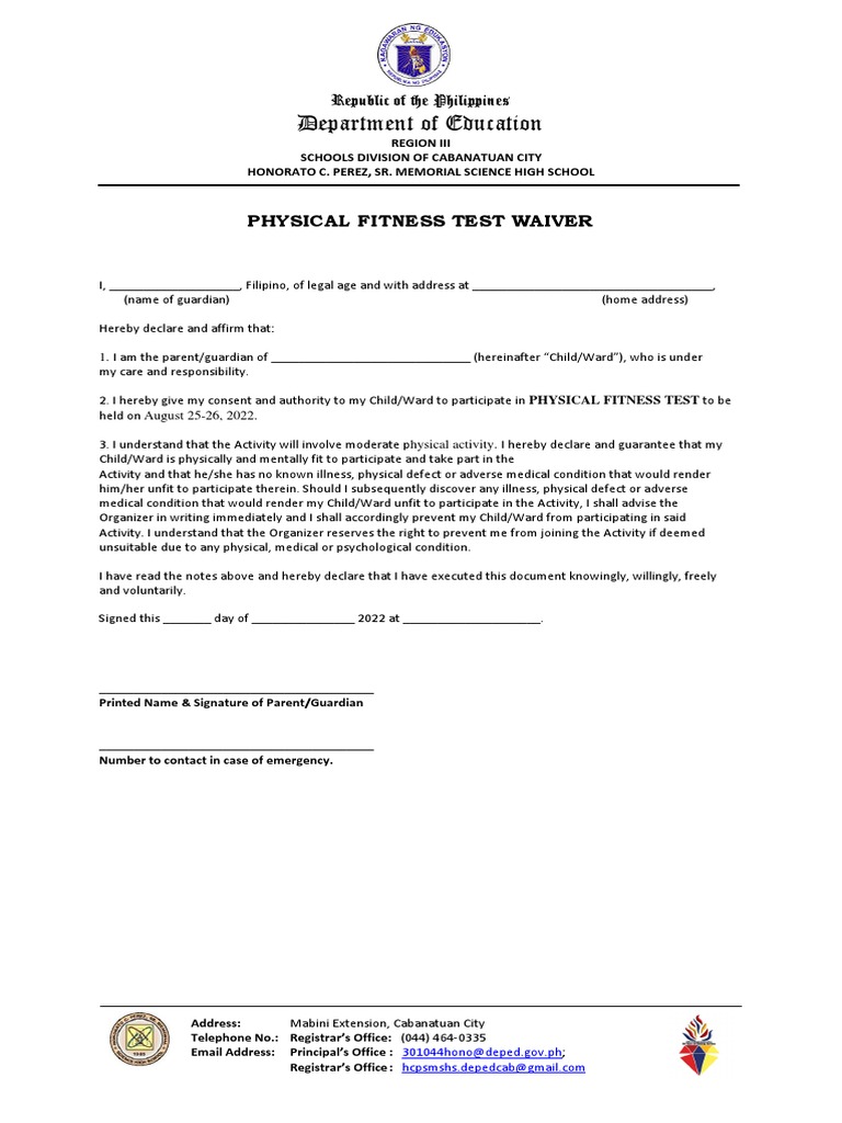 Physical Fitness Test Consent Form | PDF