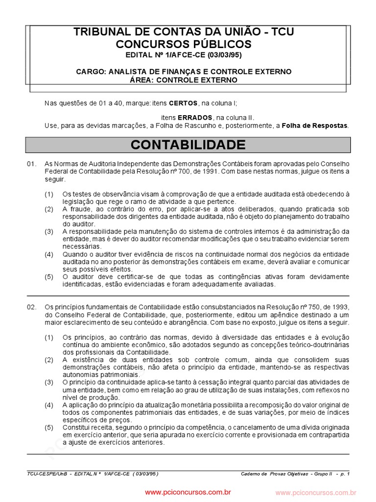 1996 TCU Afce - 95 - Prova - Grupo - II | PDF | Contabilidade ...