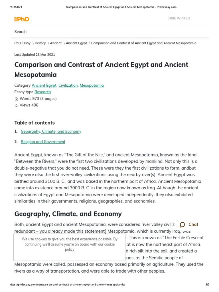 Comparison and Contrast of Ancient Egypt and Ancient Mesopotamia | PDF ...