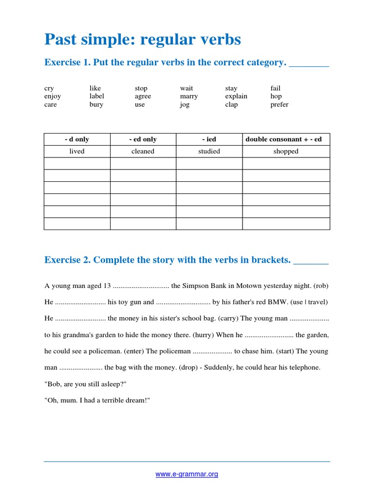 Past Simple Regular Verbs Exercises | PDF
