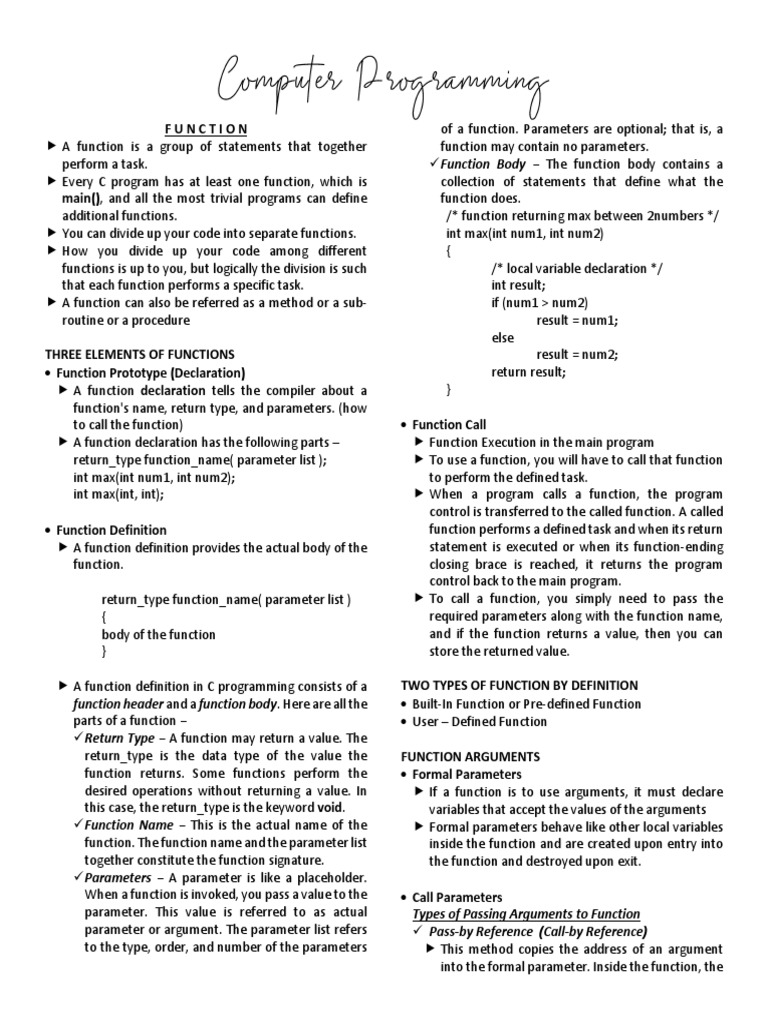 Computer Programming Midterm Reviewer Pdf Pointer Computer Programming Parameter