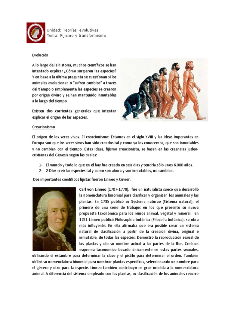 Fijismo y Transformismo: Teorías Evolutivas | PDF | Evolución ...