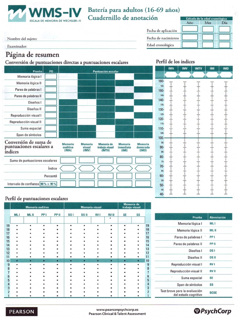 Protocolo Wms 01 Bateria para Dultos 16 - 69 Años | PDF