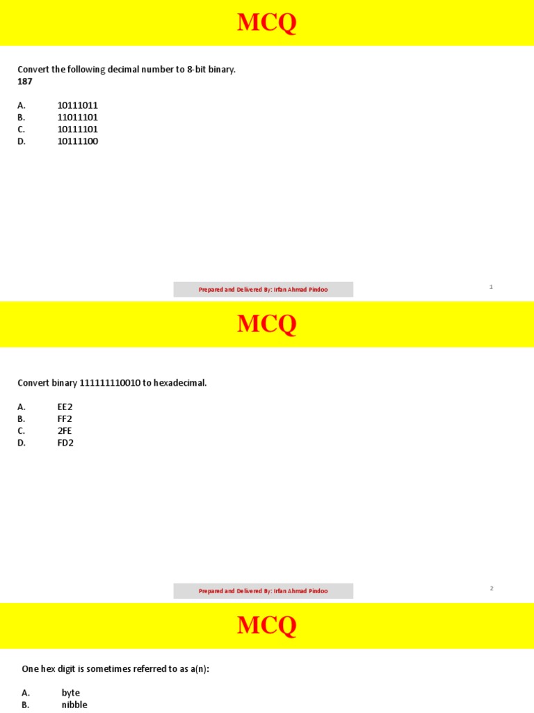 Multiple Choice Questions On Binary Hexadecimal Octal Bcd Codes And Conversions Error