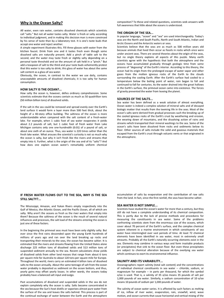 Why Is The Ocean Salty | PDF | Sea | Oceans