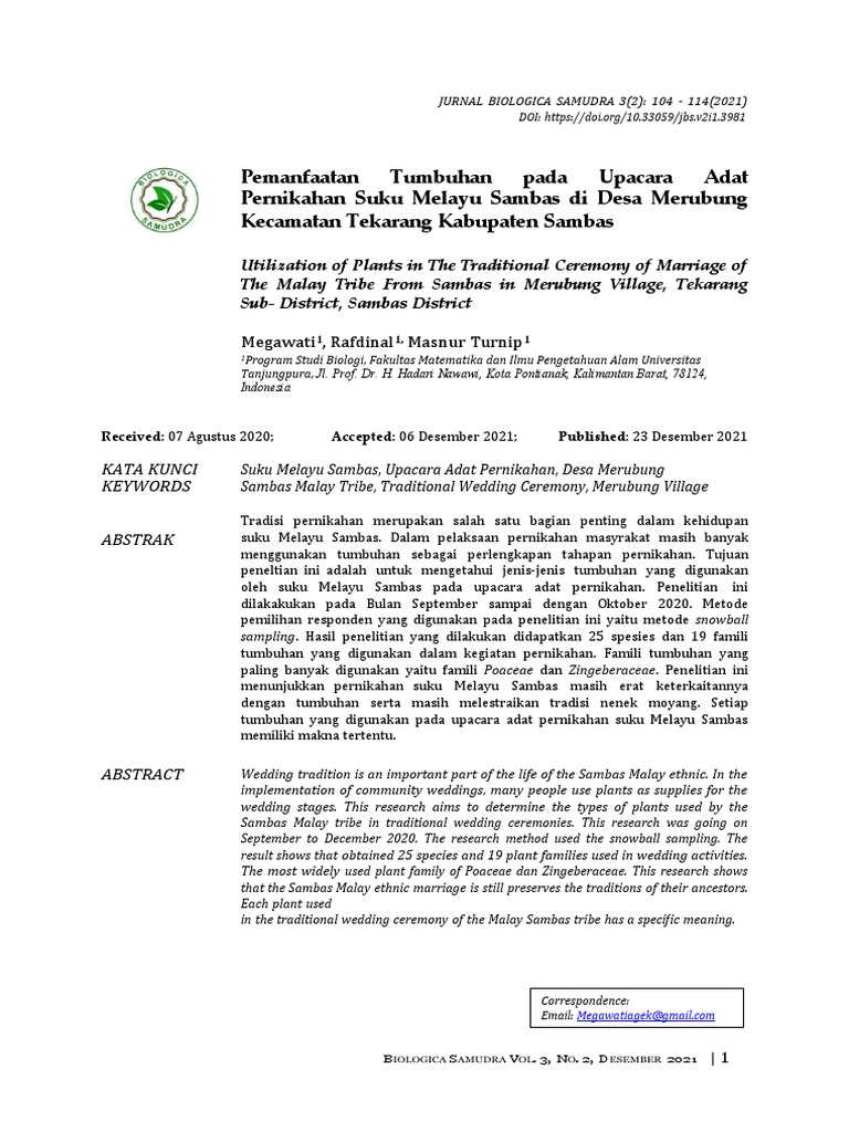 Pemanfaatan Tumbuhan Pada Upacara Adat Kalimantan Barat | PDF