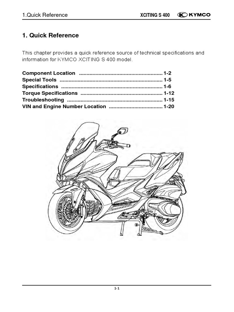 Component Locations and Specifications for the KYMCO XCITING S 400 ...
