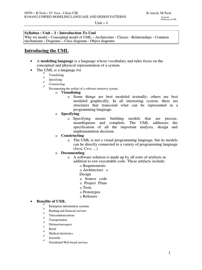 Uml & DP Complete Material | PDF | Class (Computer Programming) | Unified Modeling Language