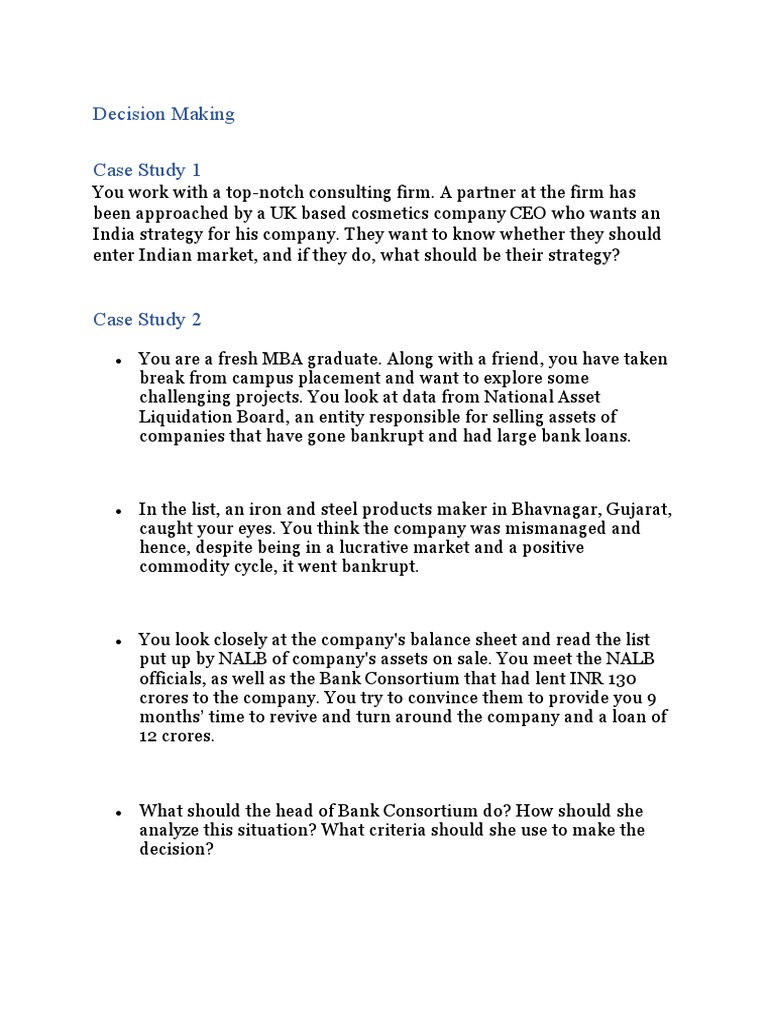 Decision Making - Sample Case Studies | PDF