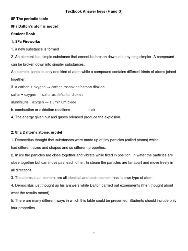 Yr 8 Textbook Answer Keys (F To G) | PDF | Oxide | Alloy