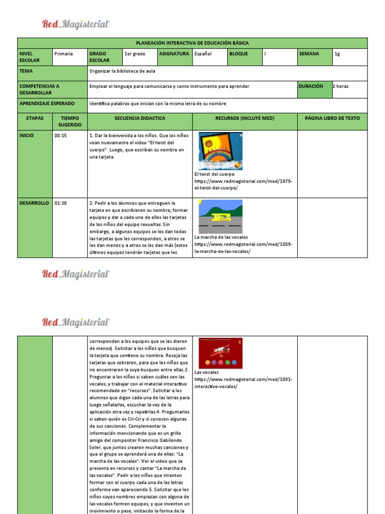 Planificación de Español 1° Grado | PDF | Educación primaria | Cognición
