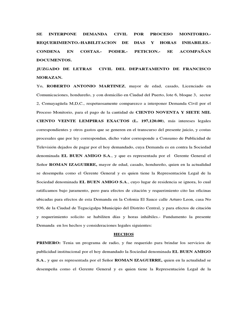 Demanda Civil Por Proceso Monitoreo P P Civil | PDF | Demanda judicial ...