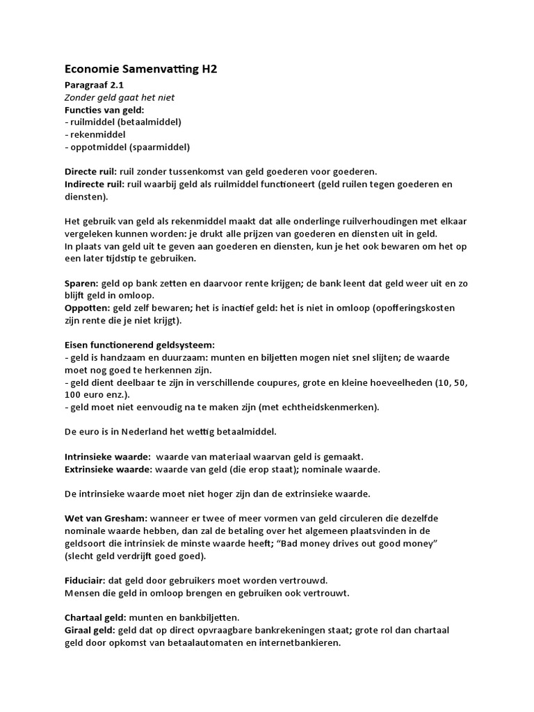 Economie Samenvatting H2 Vwo 4 | PDF