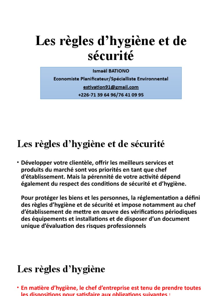 Les Règles D'hygiène Et de Sécurité | PDF | Hygiène des mains | Hygiène