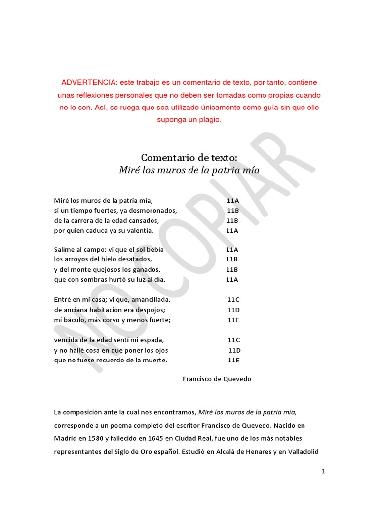 Análisis del poema "Miré los muros" de Quevedo | PDF | Sonetos | Poesía