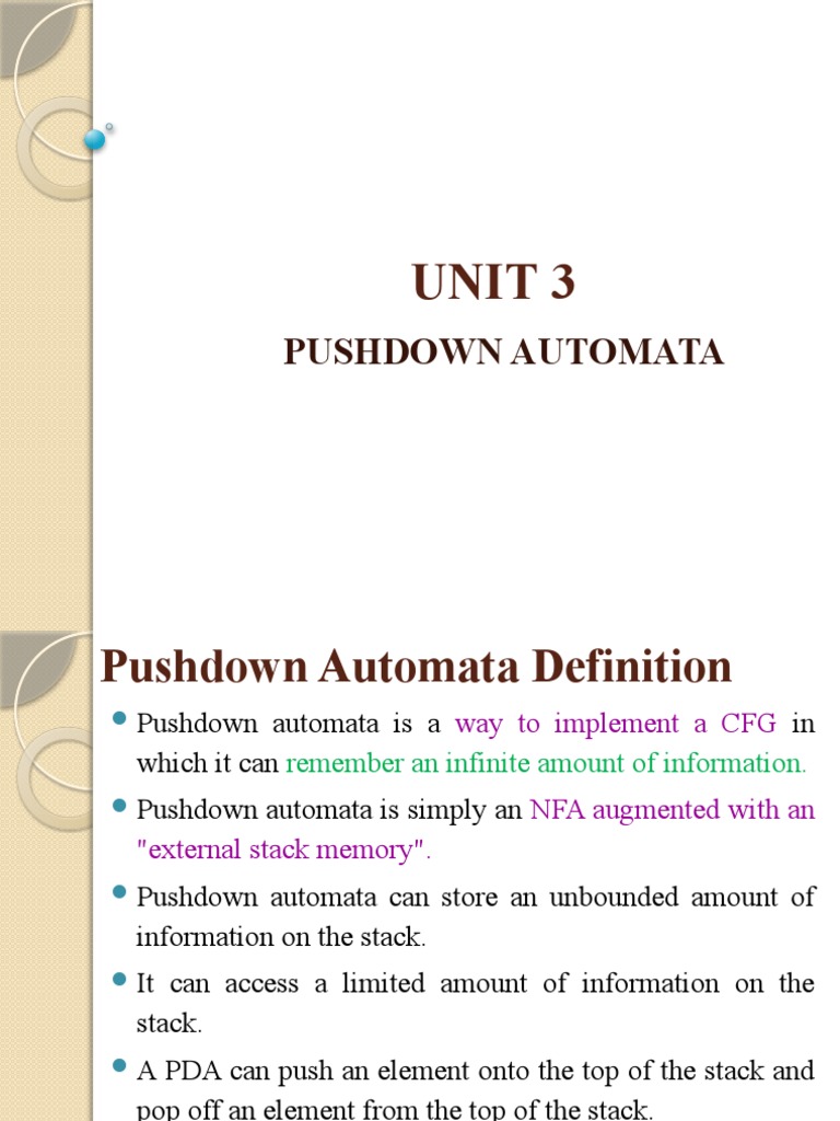 Unit 3 - Pda | PDF | Theoretical Computer Science | Syntax (Logic)