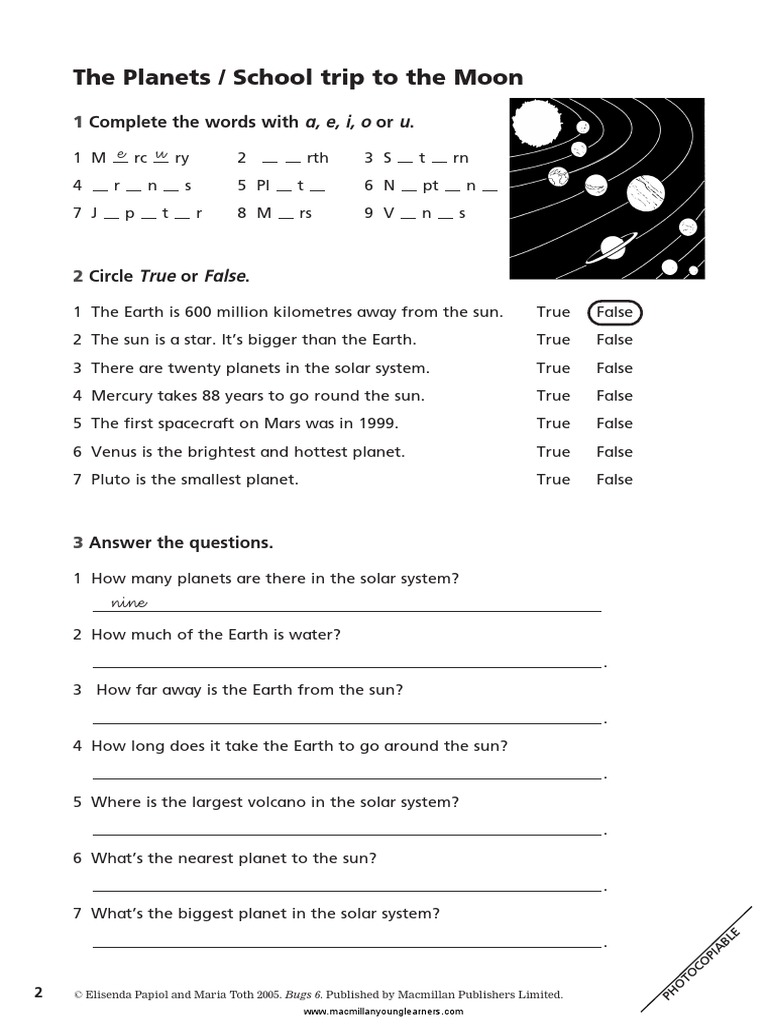 The Planets School Trip To The Moon Worksheet | PDF | Planets | Solar ...