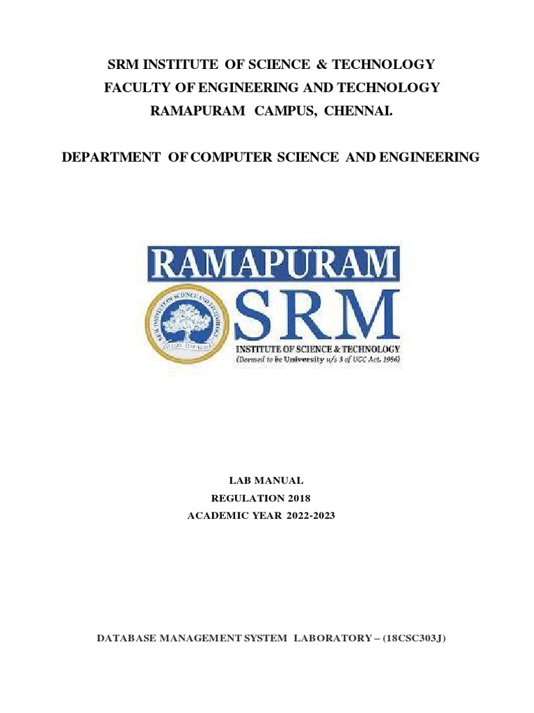 18csc303j Dbms Lab Manual Pdf Pl Sql Data Management Software