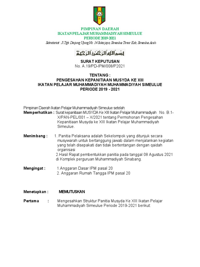 SK Panitia Musydah Ipm 2021 | PDF