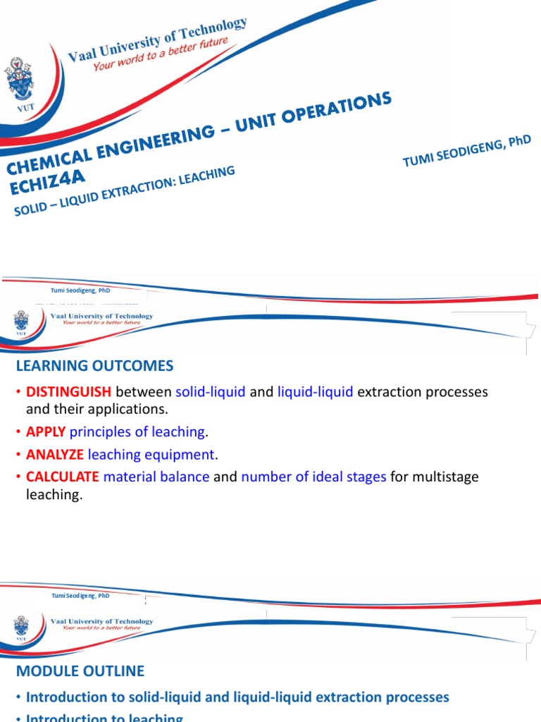 Leaching - Solid - Liquid Extraction Lecture 1 | PDF | Solubility | Phase (Matter)