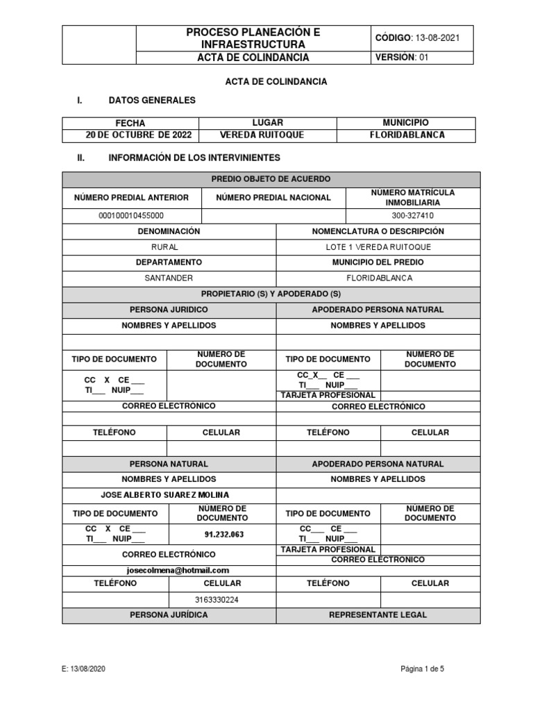 Formato Acta de Colindancia | PDF