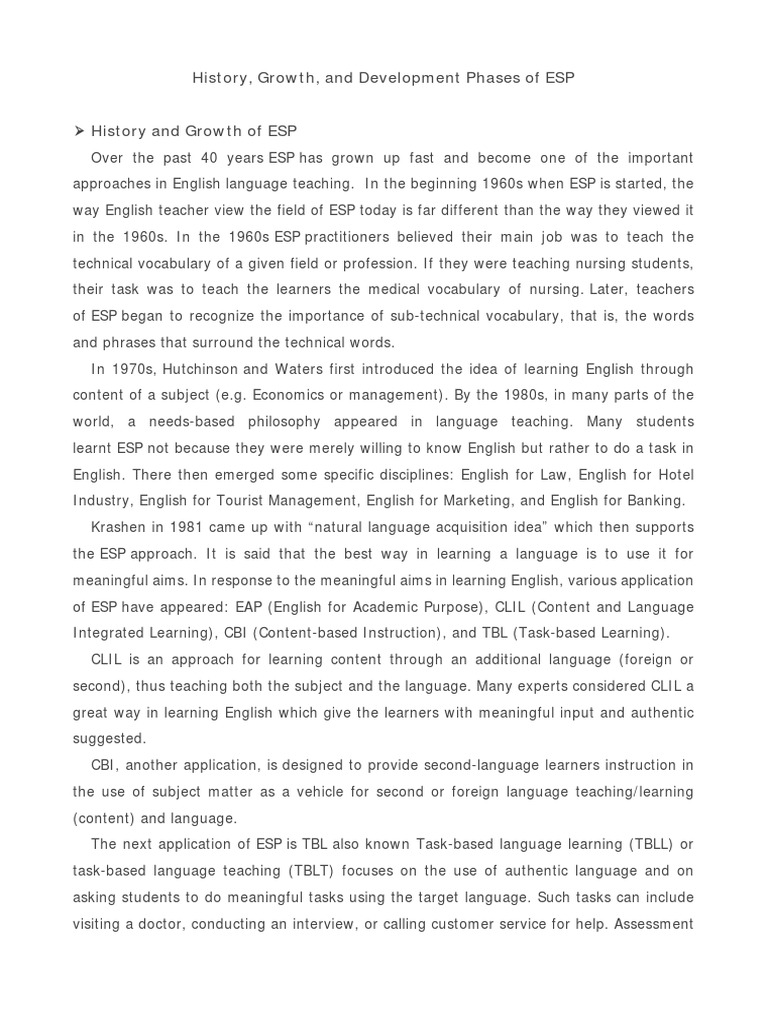 History, Growth, and Development Phases of ESP | PDF | Applied ...