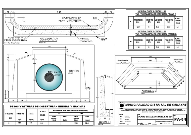 Planos de alcantarillado con detalles de tuberías y secciones | PDF