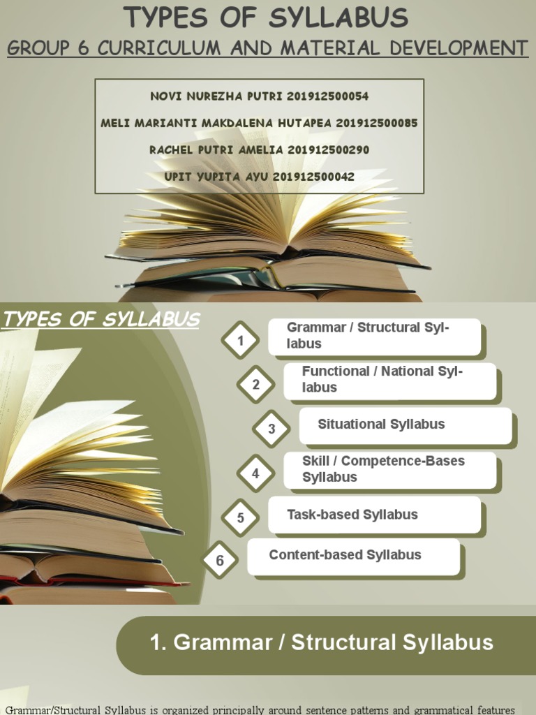 Types of Syllabus - Group 6 Curmadev | PDF | Language Education | Noun