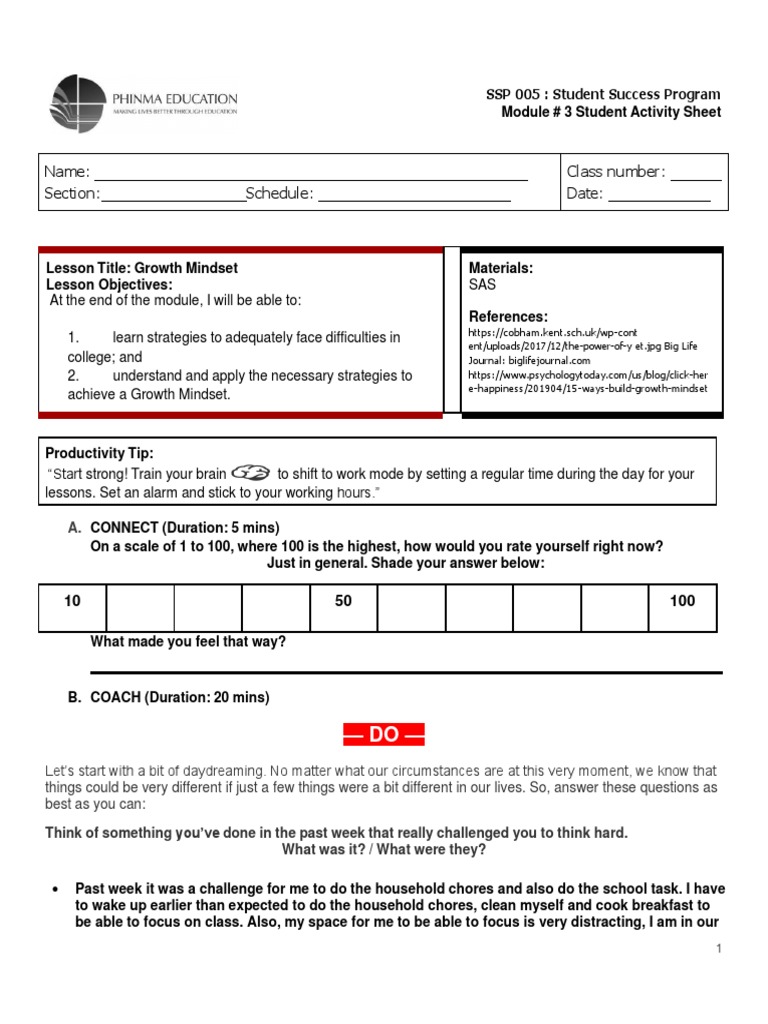 SSP005 - Module 3 - GROWTH MINDSET | PDF | Mindset | Brain