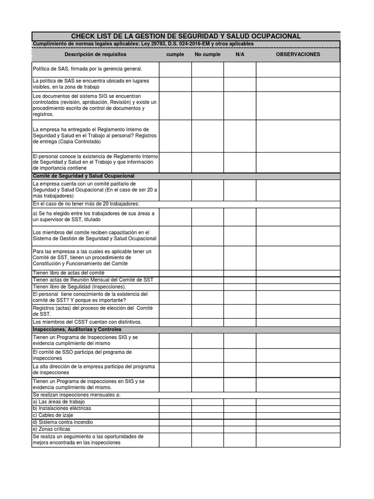 Check List SIG 024-2016 | PDF | Seguridad y salud ocupacional
