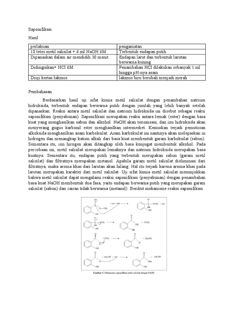 Mekanisme Reaksi Saponifikasi Metil Salisilat | PDF | Sains ...