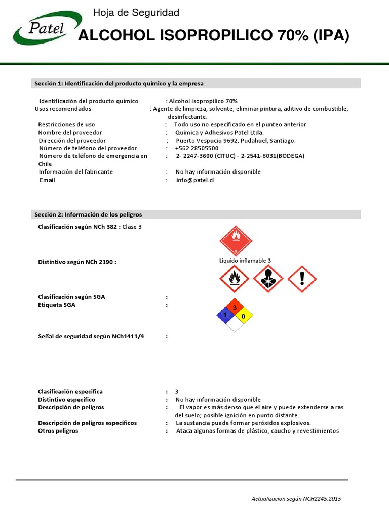 MSDS - Alcohol Isopropilico 70 | PDF | Agua | Toxicidad