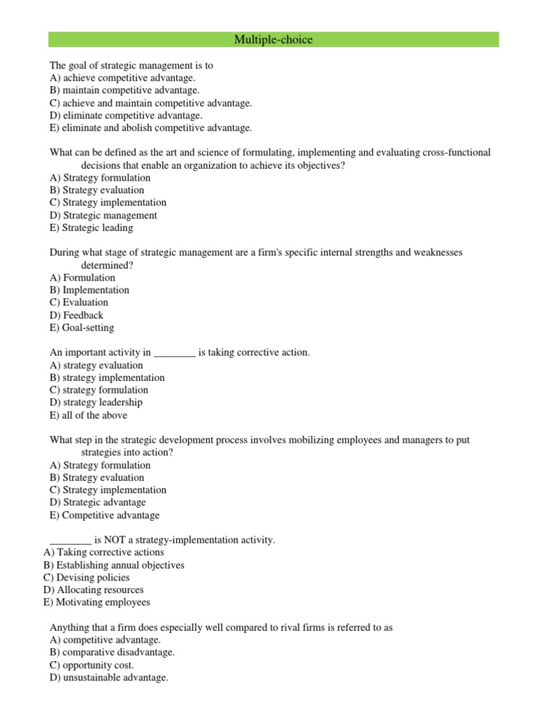 Strategic Management (Test Bank) | PDF | Strategic Management ...