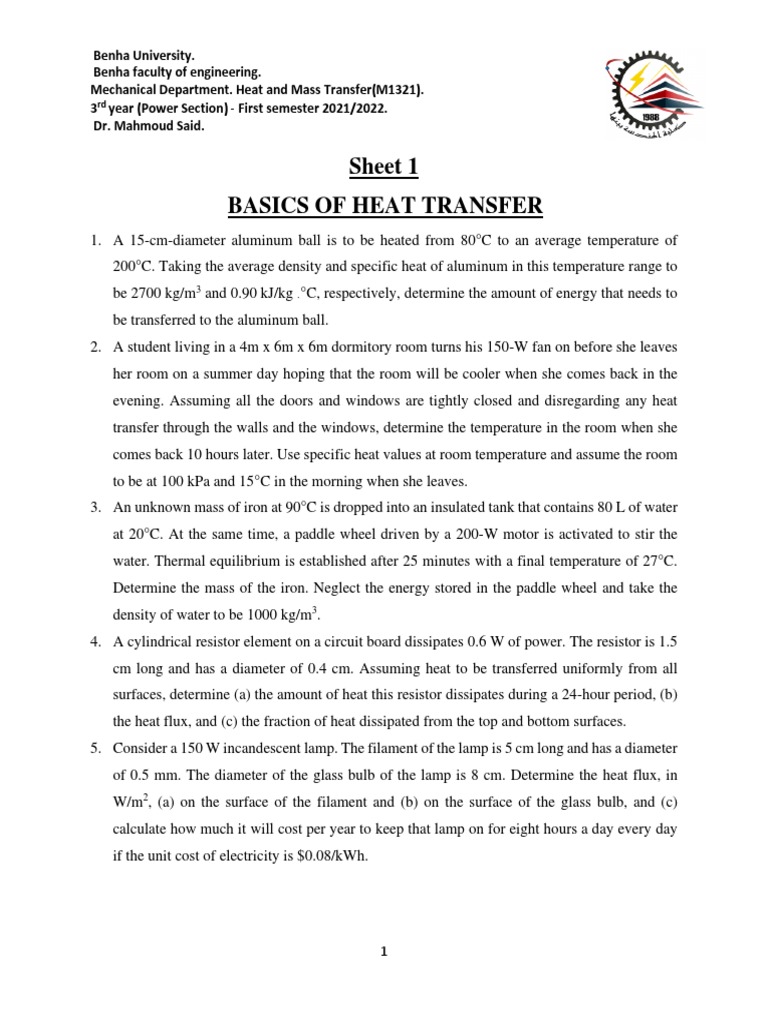 Sheet 1 | PDF | Heat Transfer | Incandescent Light Bulb