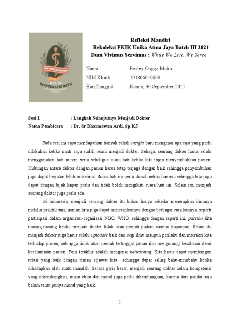 Hari 2 - Contoh Format Refleksi Mandiri Rekoleksi FKIK Unika Atma Jaya ...