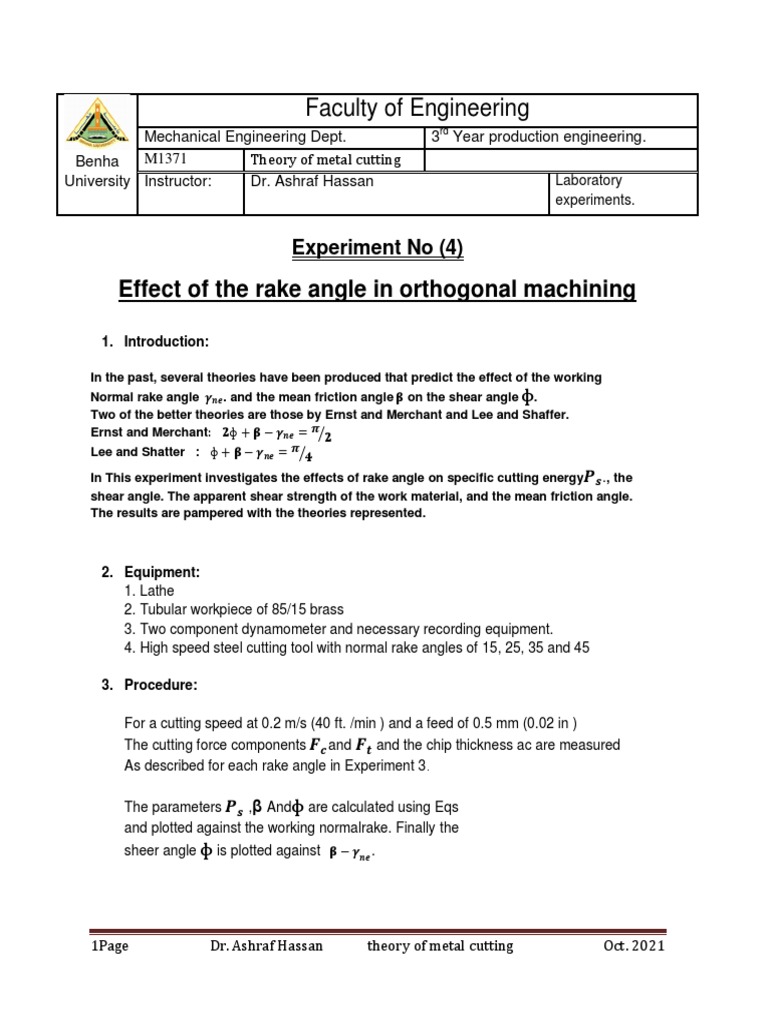 Rake Angle Effects in Metal Cutting | PDF | Science & Mathematics ...