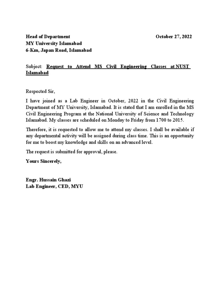 Letter For Half Day Leave | PDF