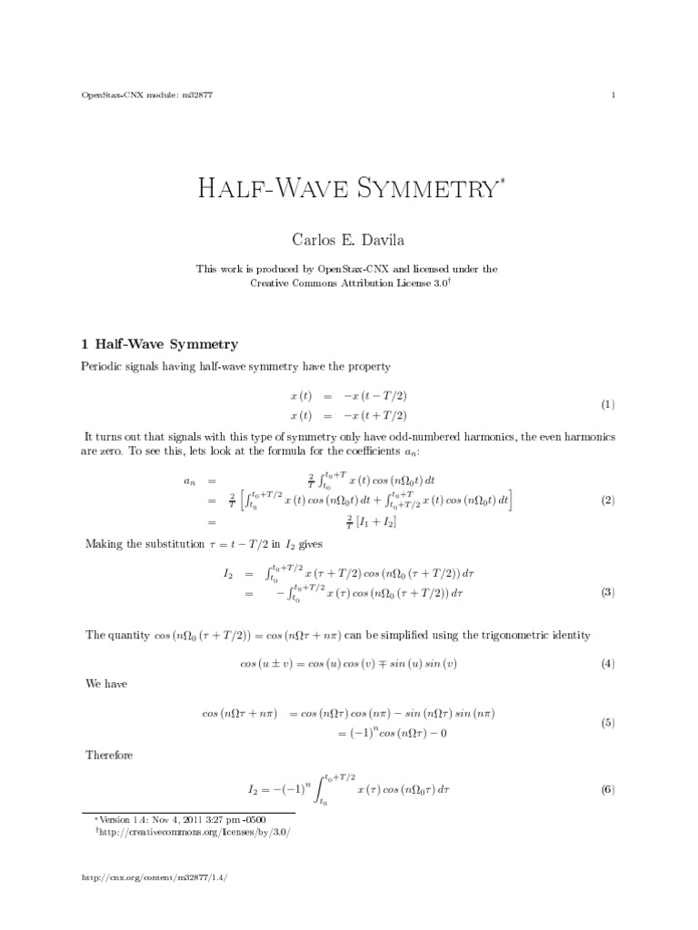 Half-Wave Symmetry: Properties of Periodic Signals with Half-Wave ...