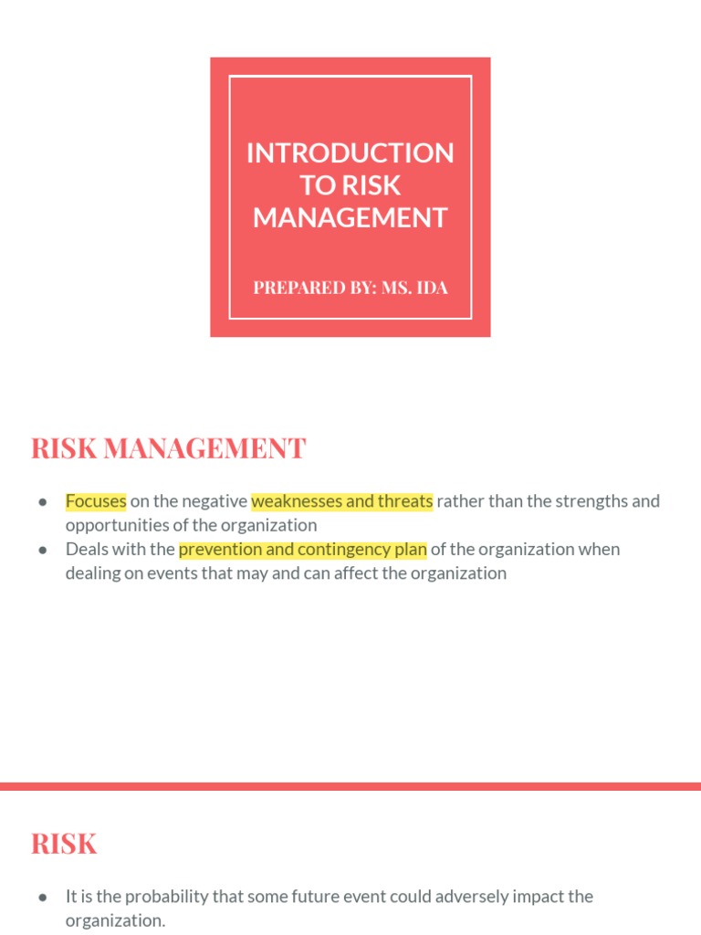 Introduction To Risk Management | PDF | Risk | Risk Management