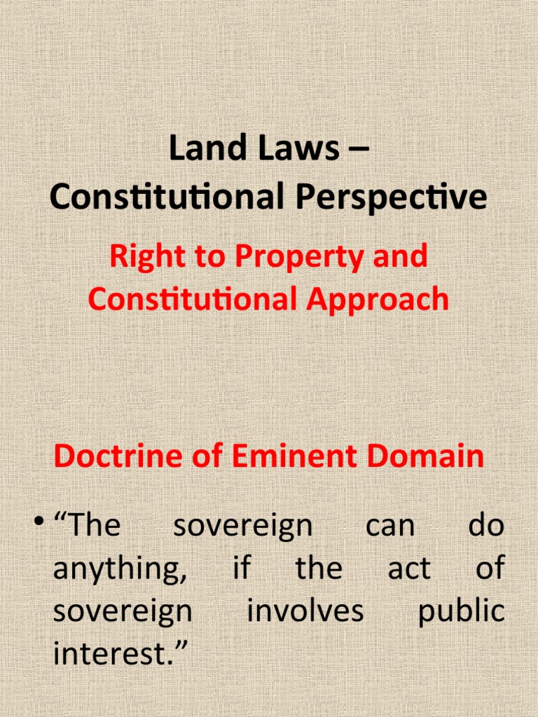 Land Laws - Constitutional Perspective | PDF | Eminent Domain ...