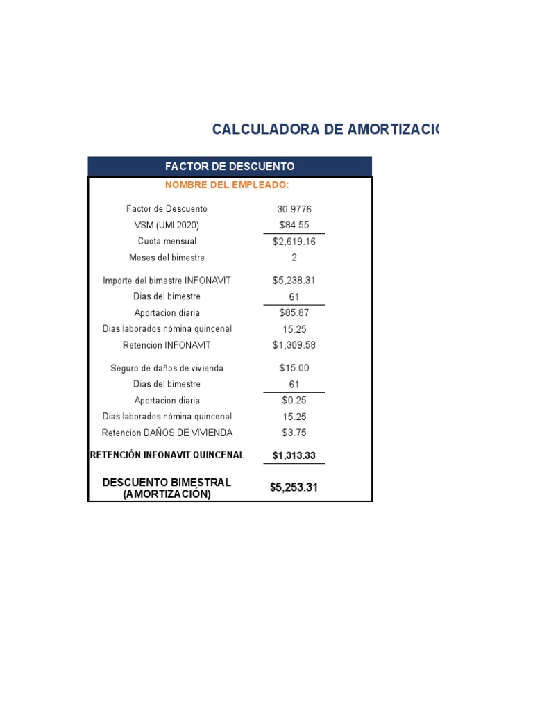 Calculadora Amortizacion Infonavit | PDF | Amortización (Negocio) | Economias
